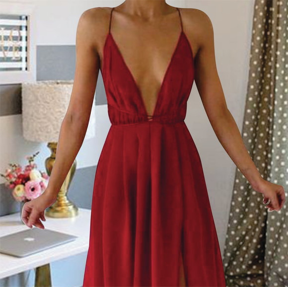 Vestido De Festa Vermelho Decote V E Fenda Na Perna Elo7