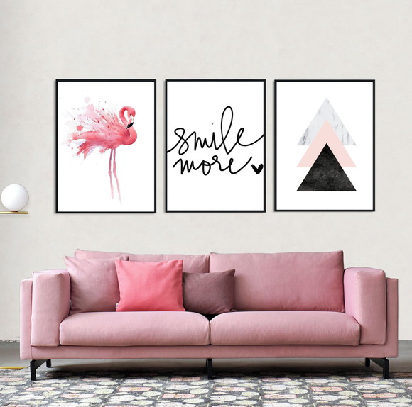 Trio Quadros Decorativos 30x40 Geométrico Flamingo Tumblr Elo7