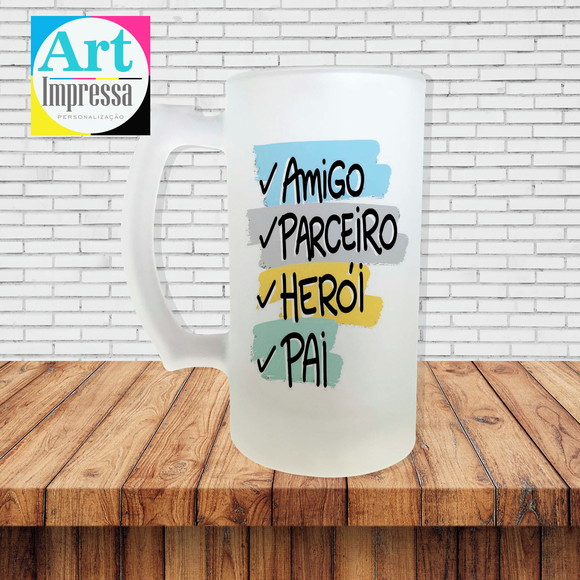 Caneca De Chopp Vidro Pai Herói | Elo7 Produtos Especiais Caneca De Chopp Vidro Pai Herói | Elo7 Produtos Especiais