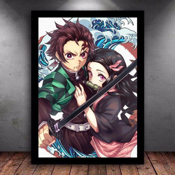 Quadro Decorativo Tanjiro E Nezuko Kimetsu No Yaiba C Vidro
