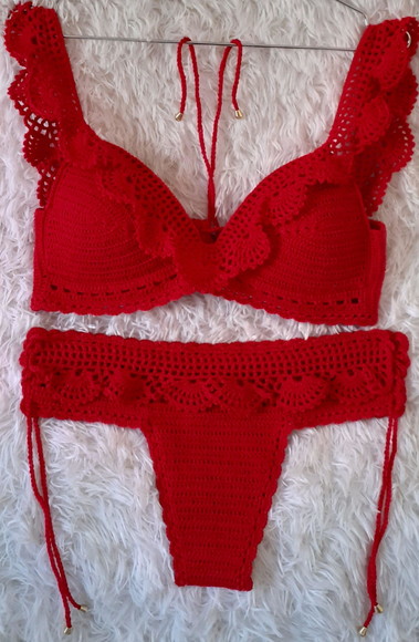 Biquíni Adulto Com Bojo Ciganinha Vermelho Crochê Elo7