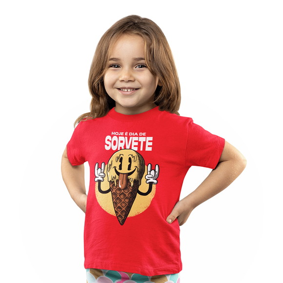 Camiseta Infantil Menino Menina Hoje É Dia De Sorvete Vermel