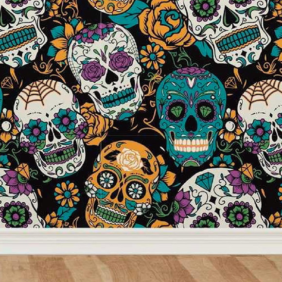 Papel Parede Adesivo Arte Caveiras Mexicanas Cores Escuro Elo7