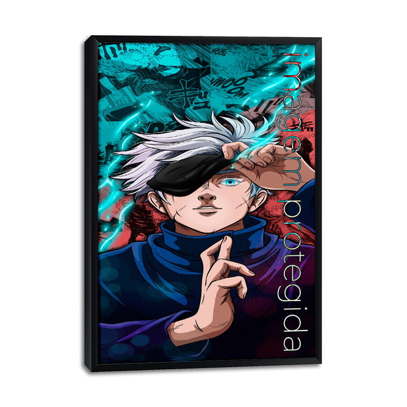 Quadro Satoru Gojo Jujutsu Kaisen 63x43cm Moldura Preta M143