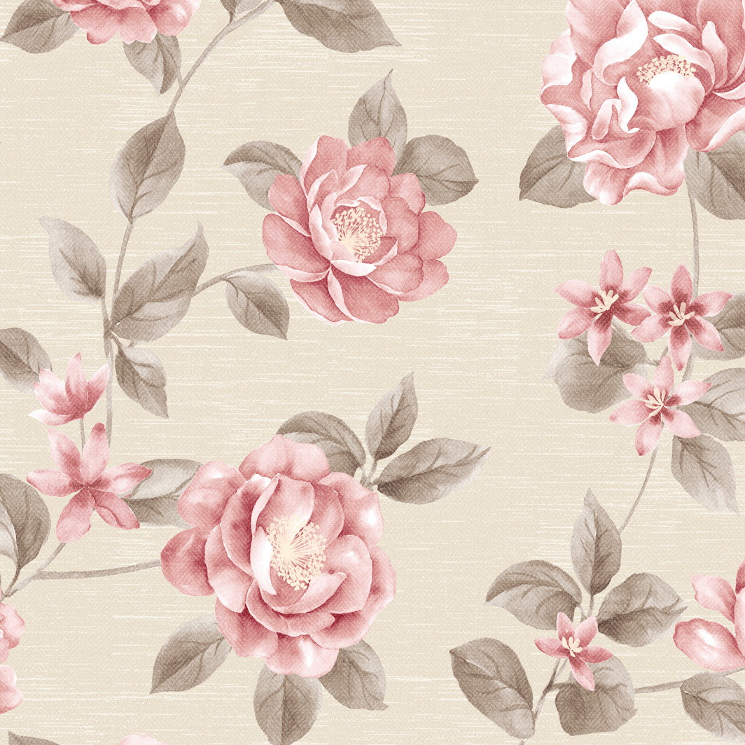 Papel De Parede Autocolante Floral Rosas Fundo Bege Elo7