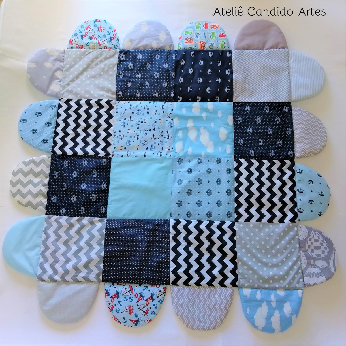 Manta para bebê multiuso em patchwork azul e cinza | Elo7