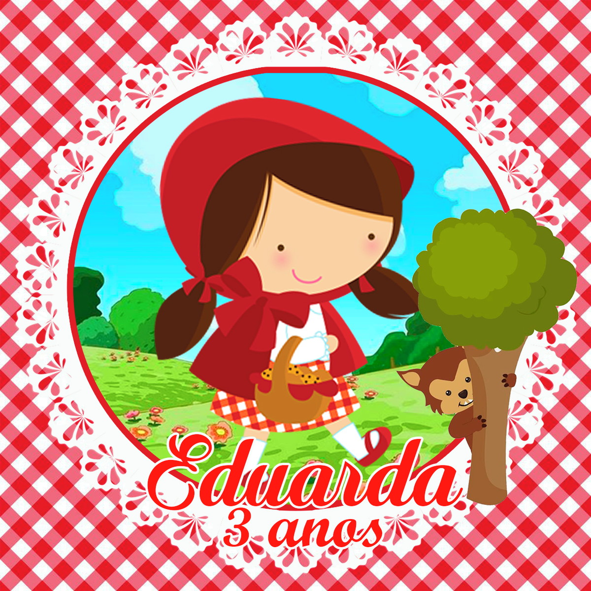 ADESIVO VINIL P/ BALDE DE PIPOCA chapeuzinho vermelho 10X10C ADESIVO VINIL P/ BALDE DE PIPOCA chapeuzinho vermelho 10X10C
