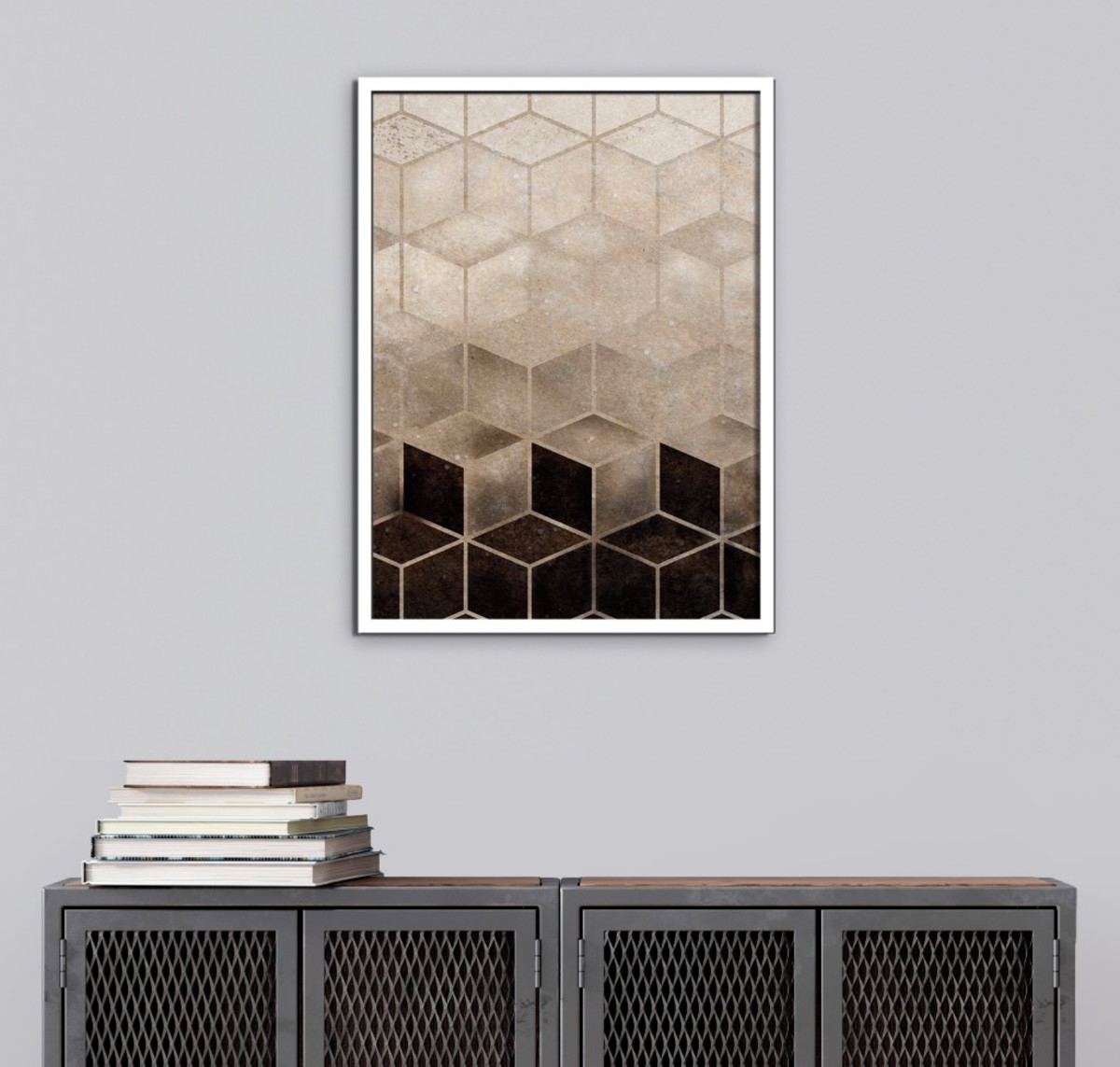 Quadro Decorativo Geométrico Cubo Marrom Elo7