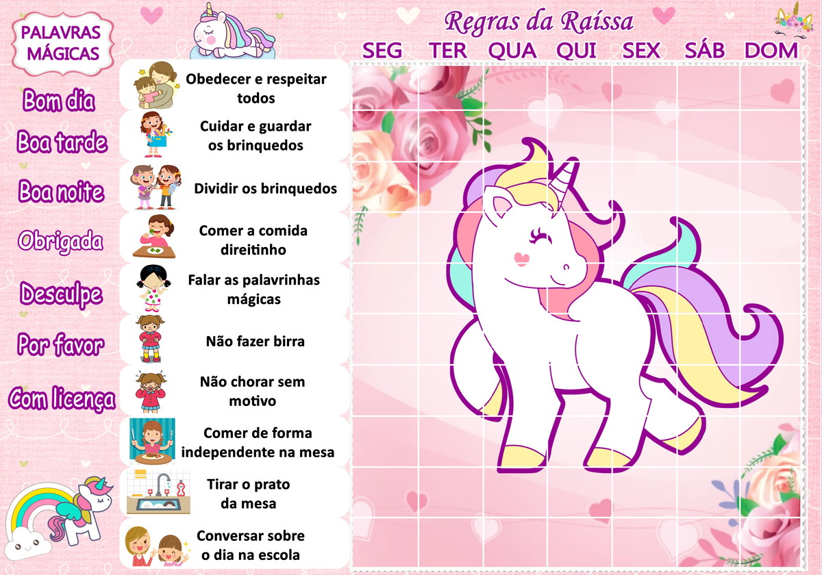 Quadro De Incentivo Combinados Infantil Unicórnio Elo7