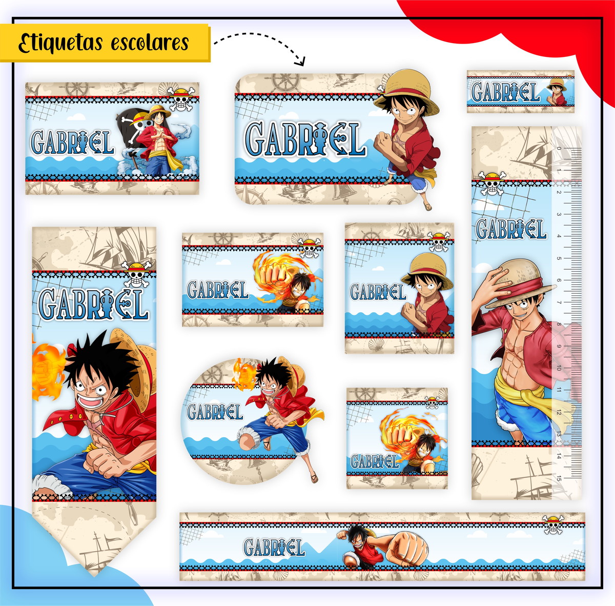 Etiqueta Escolar One Piece Elo7 Produtos Especiais