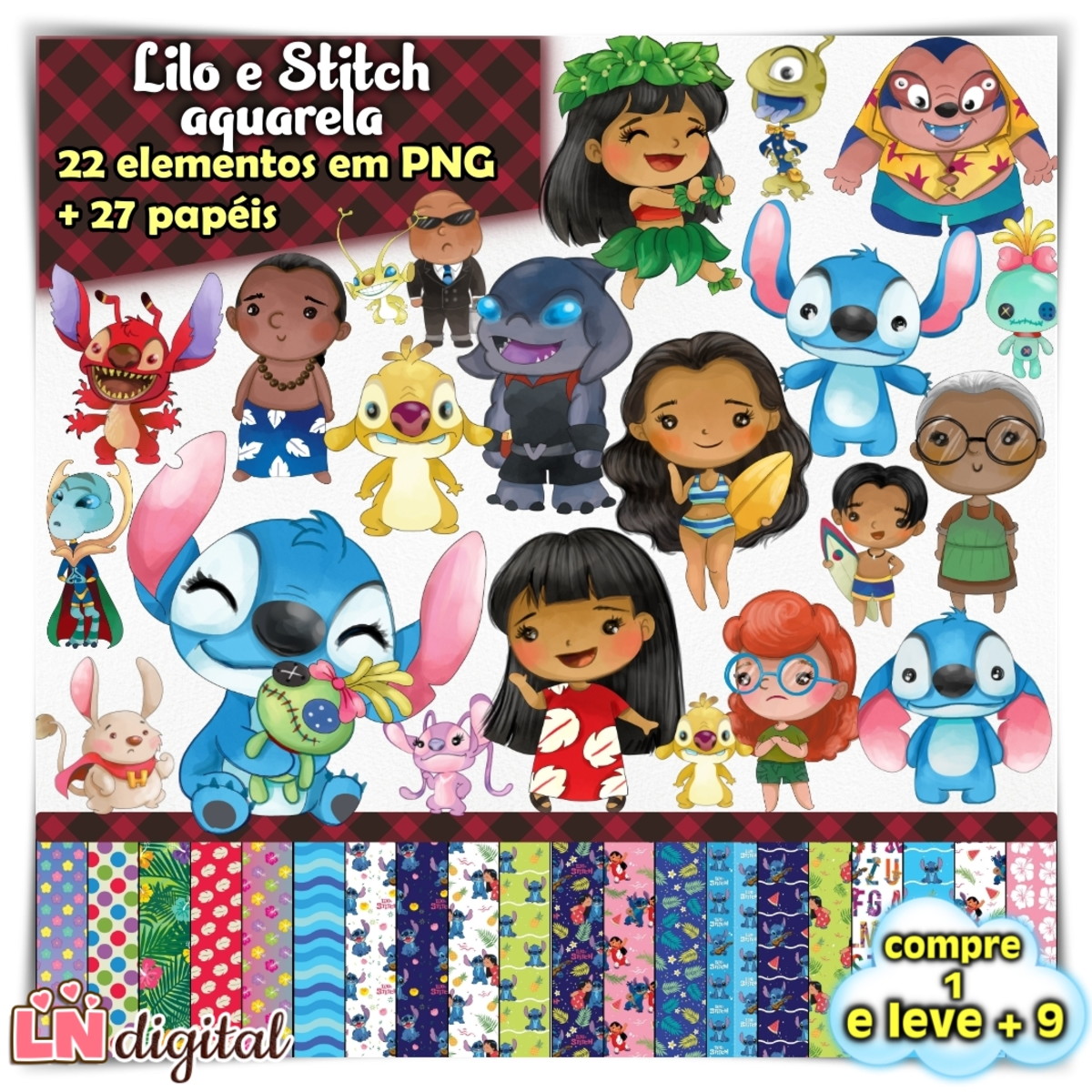 Kit Digital Lilo e Stitch Aquarela | Elo7 Produtos Especiais Kit Digital Lilo e Stitch Aquarela | Elo7 Produtos Especiais