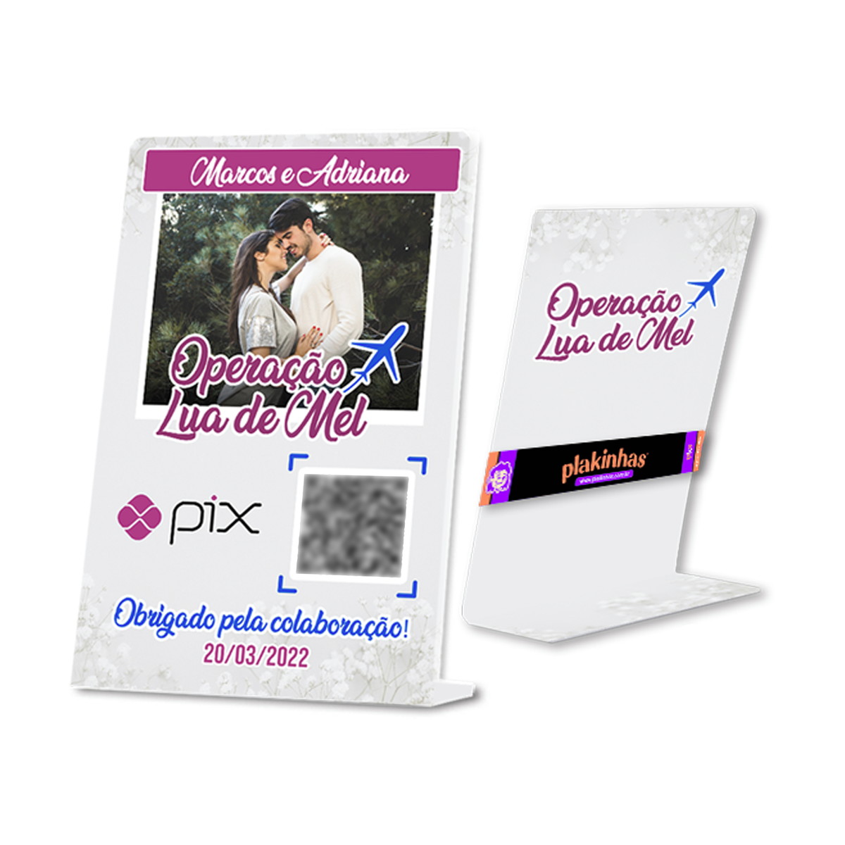 Placa Qr Code Pix Personalizada Casamento Lua de Mel Display Placa Qr Code Pix Personalizada Casamento Lua de Mel Display