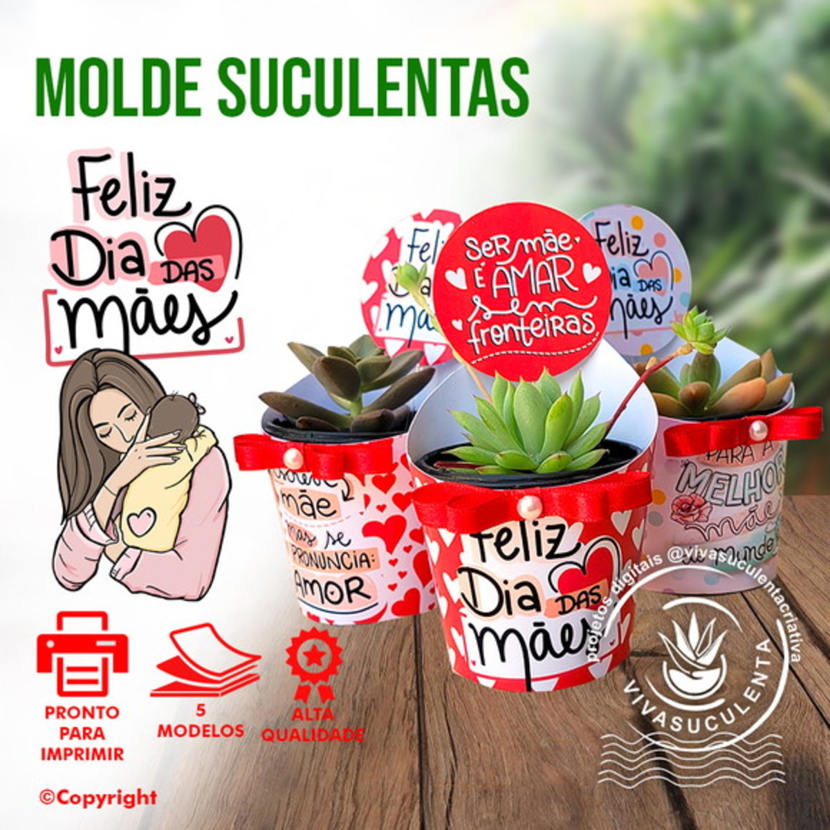 Dia Das Mães Rótulo Para Suculenta Plaquinha Elo7