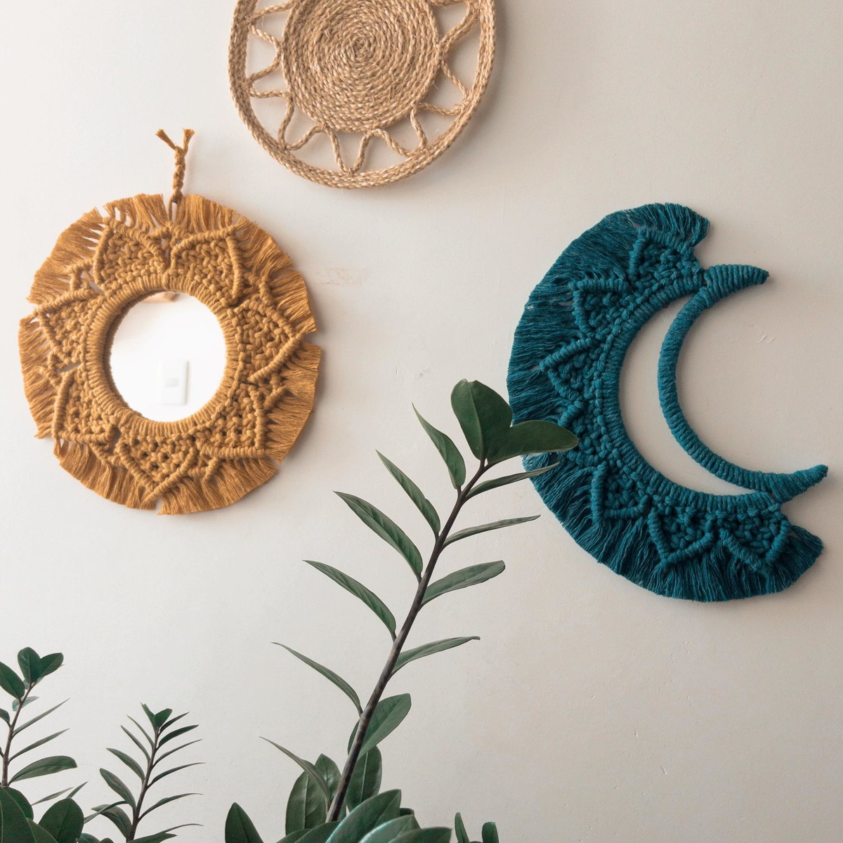 Lua e Espelho Sol em Macramé | Elo7 Produtos Especiais