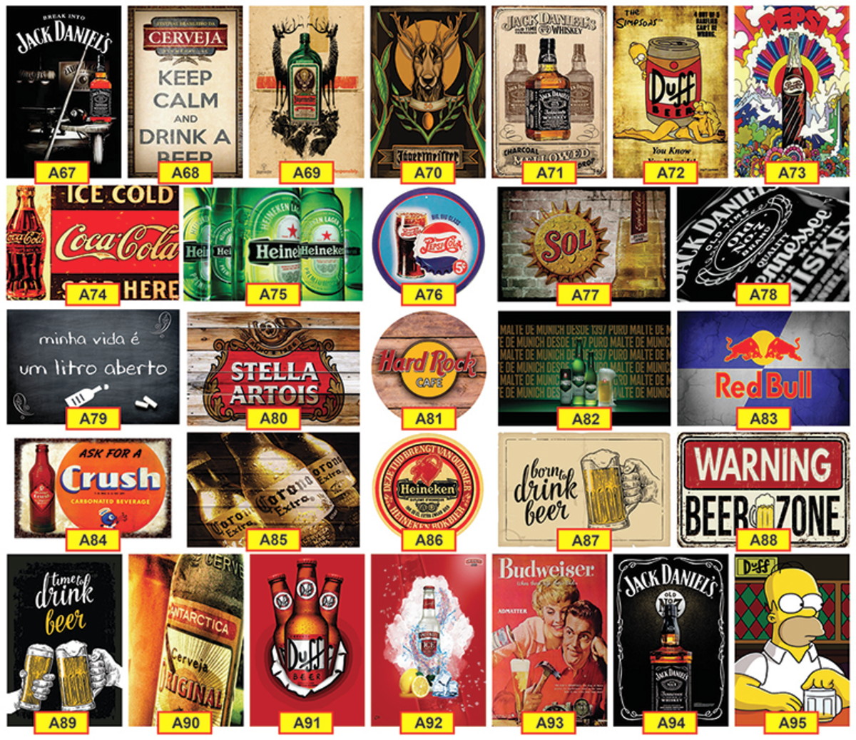 Kit 10 Placas Decorativas Mdf 28x20cm Bebidas Bar Churrasco