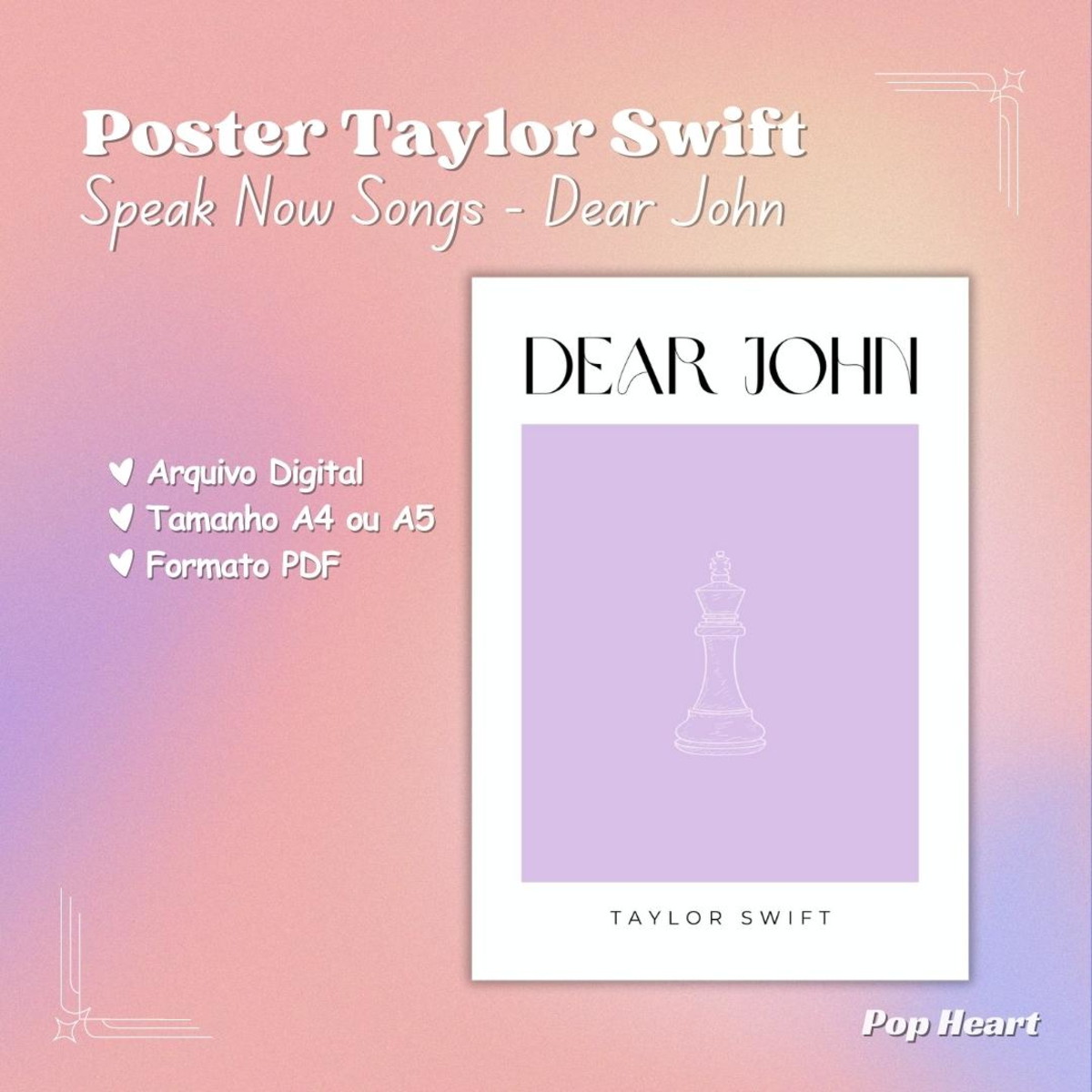 Poster Dear John - Speak Now by Taylor Swift | Elo7 Poster Dear John - Speak Now by Taylor Swift | Elo7