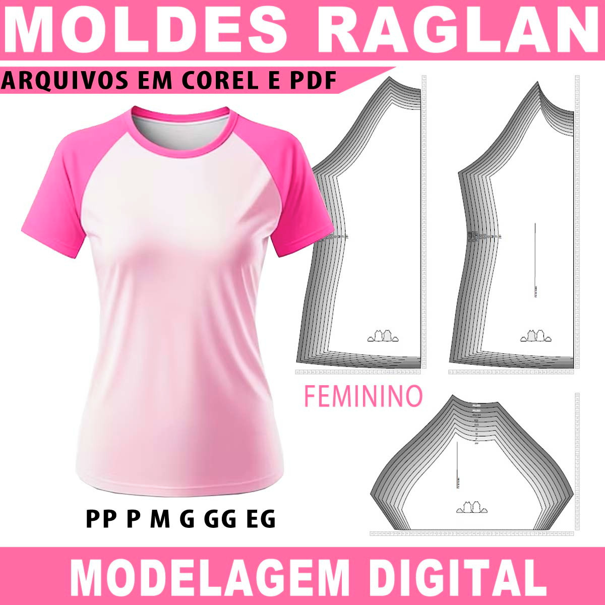 Modelagem Camiseta Raglan Feminina Moldes Corel pdf | Elo7 Modelagem Camiseta Raglan Feminina Moldes Corel pdf | Elo7