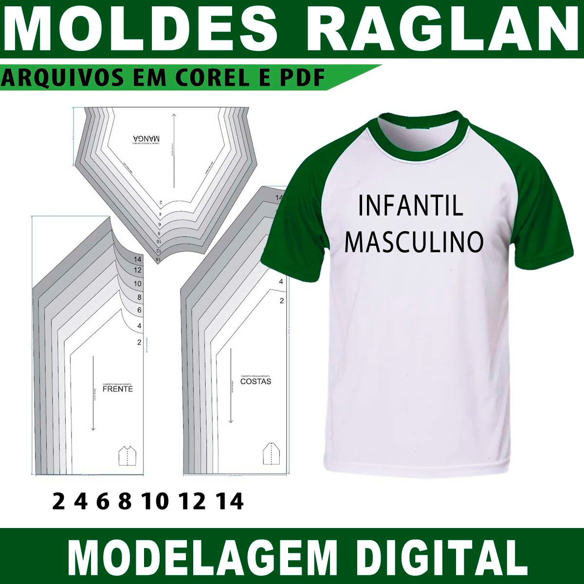 Modelagem Camiseta Raglan Infantil Corel Moldes Corel pdf | Elo7 Modelagem Camiseta Raglan Infantil Corel Moldes Corel pdf | Elo7