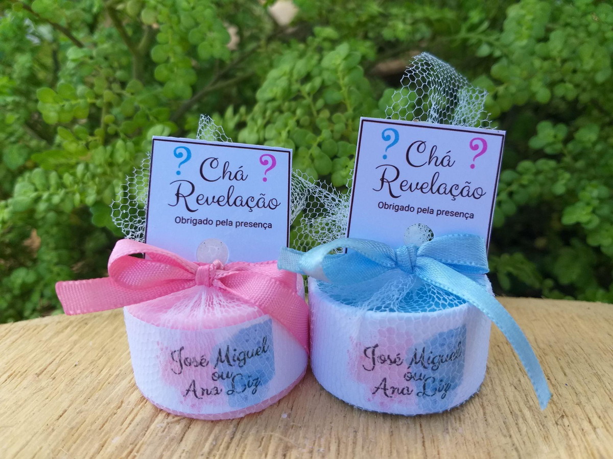 10 Lembrancinhas Chá Revelação Personalizada Vela Aromáticas