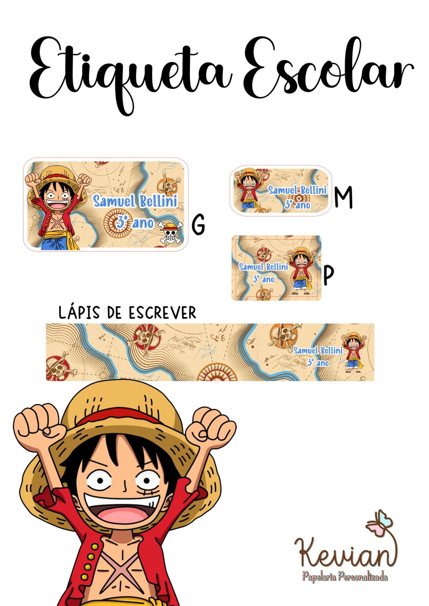 Etiqueta Escolar One Piece Kit 3 Elo7 Produtos Especiais