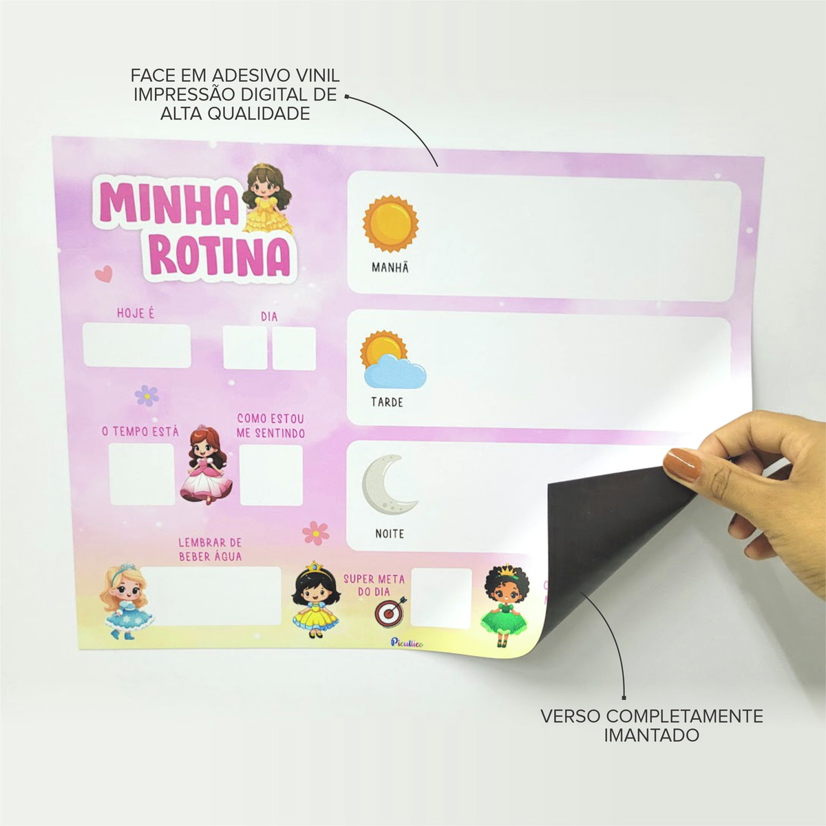 Quadro Minha Rotina Diária Imantado Princesas Elo7