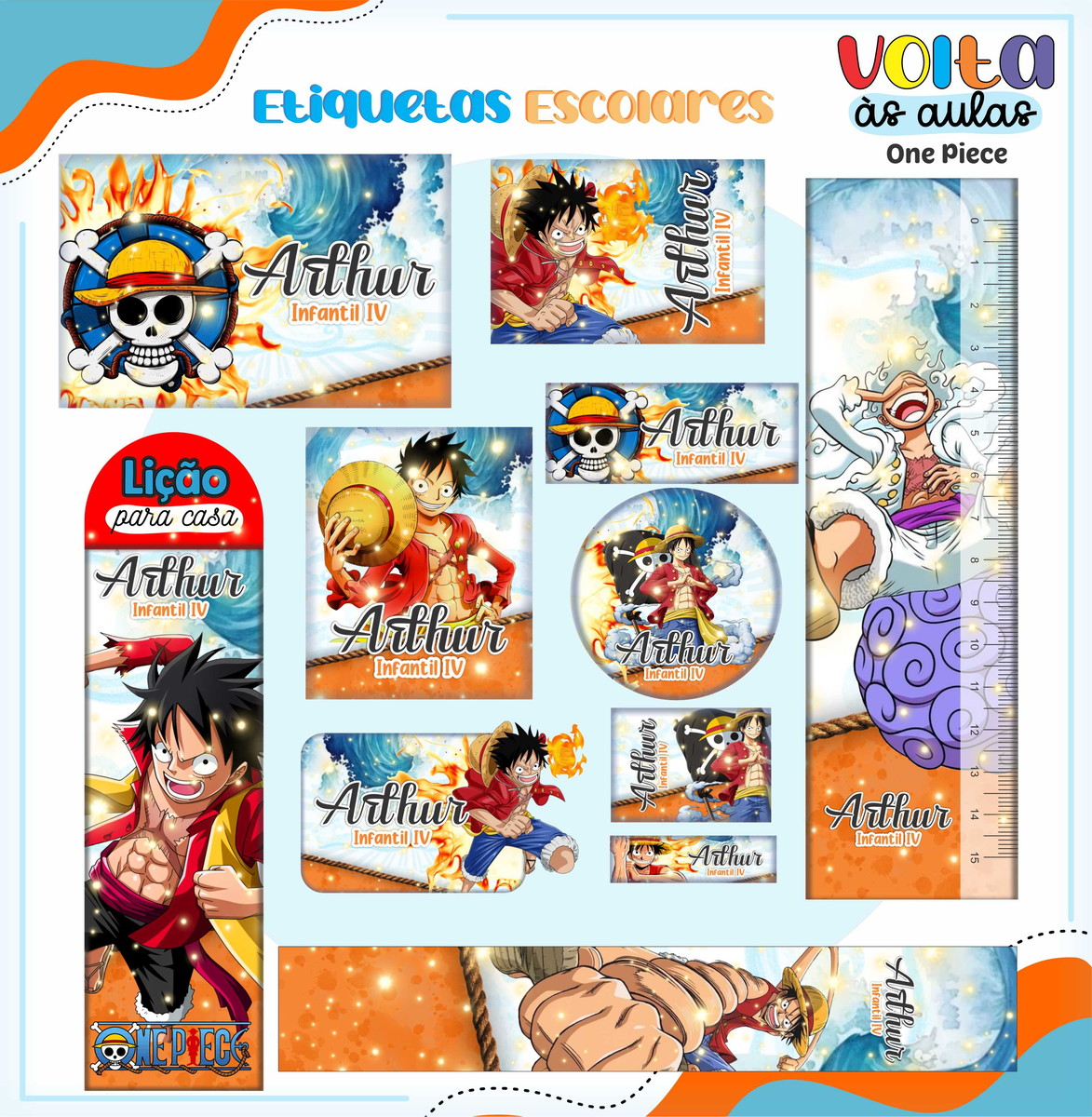 Etiqueta Escolar One Piece Arquivo Digital Elo7