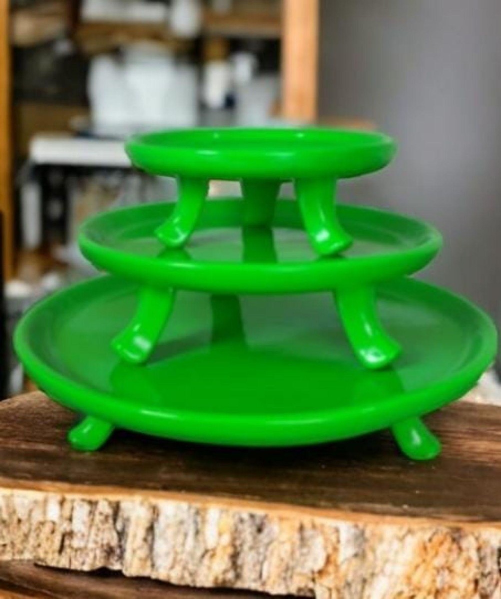 Trio Boleiras Doceiras Em Cerâmica Neon Para Decoração De Fe